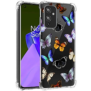 Yerebel Case for OnePlus 9 5G LE2110 Cute Case, Clear Flexible Bumper TPU Soft Rubber Silicone Cover Phone Case for OnePlus 9 (Butterfly)