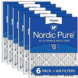 Nordic Pure 16x16x1 (15 3/4 x 15 3/4 x 3/4) Pleated MERV 12 Air Filters 6 Pack