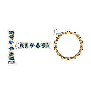 Rosec Jewels Real London Blue Topaz Eternity Ring, Stackable Wedding Anniversary Jewelry for Women, Aaa Quality, 14K Yellow Gold, Size:US 9.00