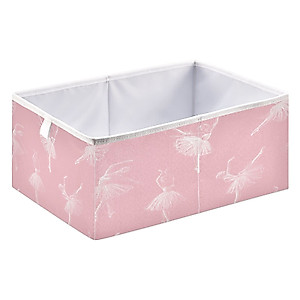 FUGIDOG 11 x 11 x 11 inch Fabric Storage Bins Ballerinas Pattern Foldable Storage Cubes Baskets with Handles Clothes Toys Storage Box for Nursery Closet Shelves Organizer