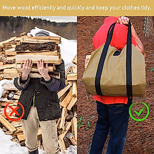 Rionaty 2 Pcs Firewood Carrier - Waxed Canvas Tote Bag, Extra Large Water-Resistant Portable Wood Carrier for Firewood Stove Indoor Outdoor Camping Trip (Brown and Black)