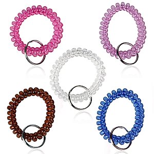 BIHRTC Pack Of 5 Colorful Spring Spiral Coil Keychain Coil Bracelets Stretchy Keychain Key Chain Bracelet Wrist Coil Key Chain Wrist Band Key Ring Wrist Key Holder Keychain Wrist Random Color