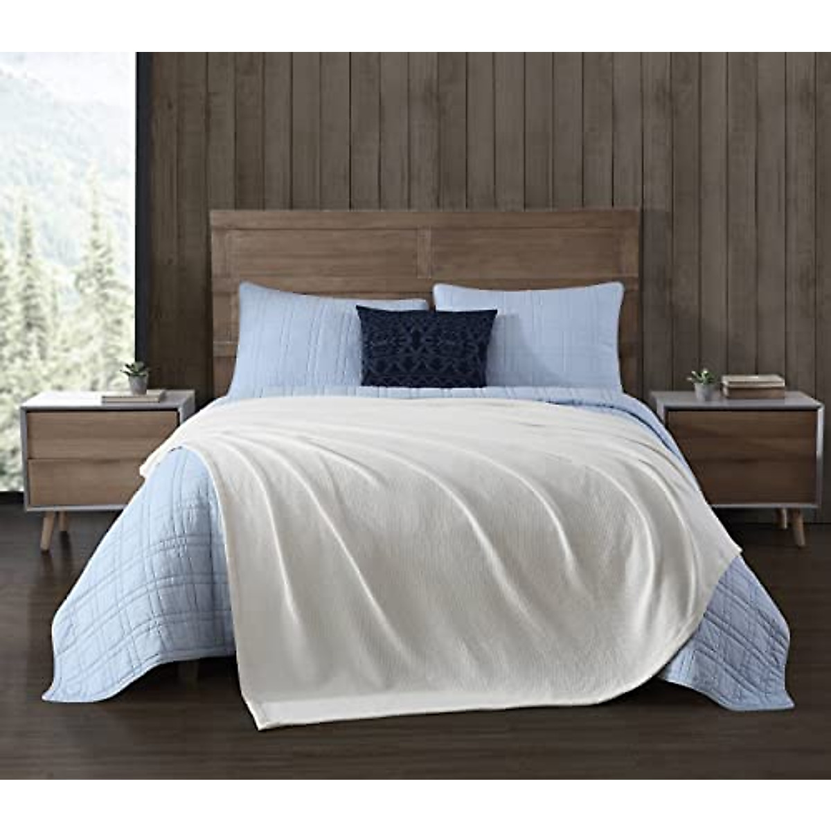 Eddie Bauer- King Blanket, Solid Reversible Cotton Bedding, Home Decor for All Seasons (Textured Twill White, King)