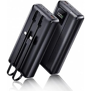 Power-Bank-Portable-Charger - 40000mAh Power Bank Support PD 30W and QC4.0 Fast Charger with Built-in 2 Output Cable and LED Display for iPhone and Android Phones and Most Electronic Devices