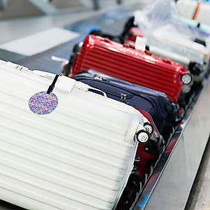 TKS MITLAN 1 Pcs Luggage Tag Mermaid Fish Scale Privacy Cover ID Label Address Card for Travel Bag Suitcase Magic Wave Purple Fairy Tale Leather Luggage Tag for Women Men Girls Travel(Round)