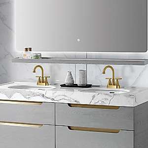 FROPO Brushed Gold Bathroom Sink Faucets - 4Inch Centerset Bathroom Faucet 2-Handle 360 Swivel Spout Gold Faucet Bathroom 2 or 3 Hole with Pop-up Drain & Supply Lines for Bathroom Vanity RV Restroom