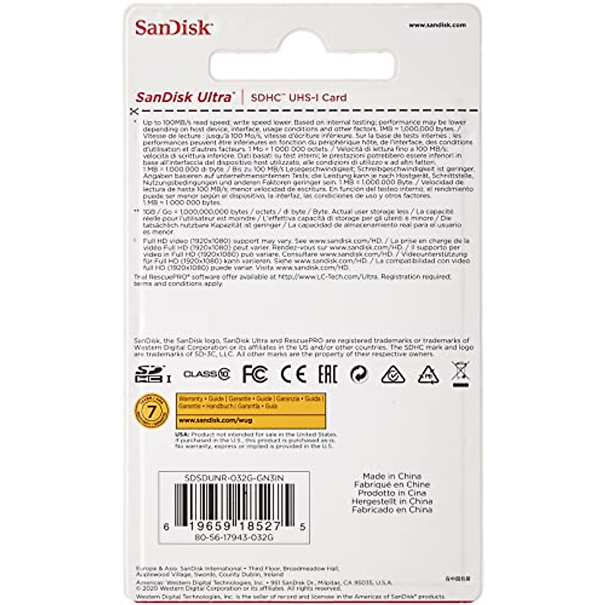 32GB Ultra 100MBs Sandisk SDHC Memory Card