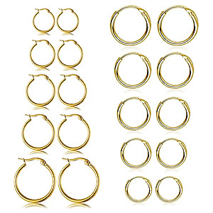 10 Pairs Gold Hoop Earrings for Women Small Stainless Steel Hypoallergenic Earrings Set Mens Unisex Nickel Free 10MM-18MM