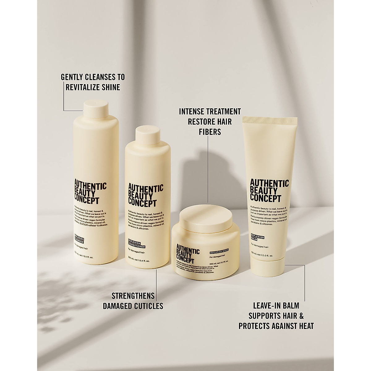 Authentic Beauty Concept Replenish Cleanser | Nourishing & Cleansing Shampoo for Damaged Hair | Strengthens Hair Fiber | Vegan & Cruelty-free | Silicone-free | 10.1 fl. oz.