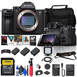 Sony Alpha a7R IVA Mirrorless Digital Camera (Body) (ILCE7RM4A/B) + 64GB Card + Corel Photo Software + Case + 2 x NP-FZ100 Compatible Battery + External Charger + LED Light + More (Renewed)