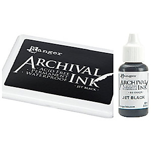 Ranger Archival Jet Black Permanent Dye Ink Stamp Pad & Re-Inker Refill