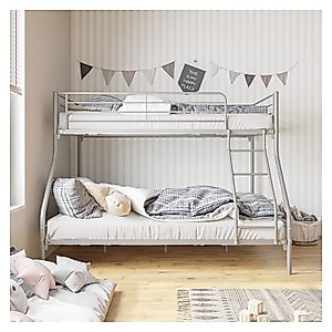 Twin Over Full Metal Bunk Bed, Heavy Duty Bunk Beds for Bedroom, Metal Bed Frame with Ladders and Guard Rails, for Students Staff Dormitory