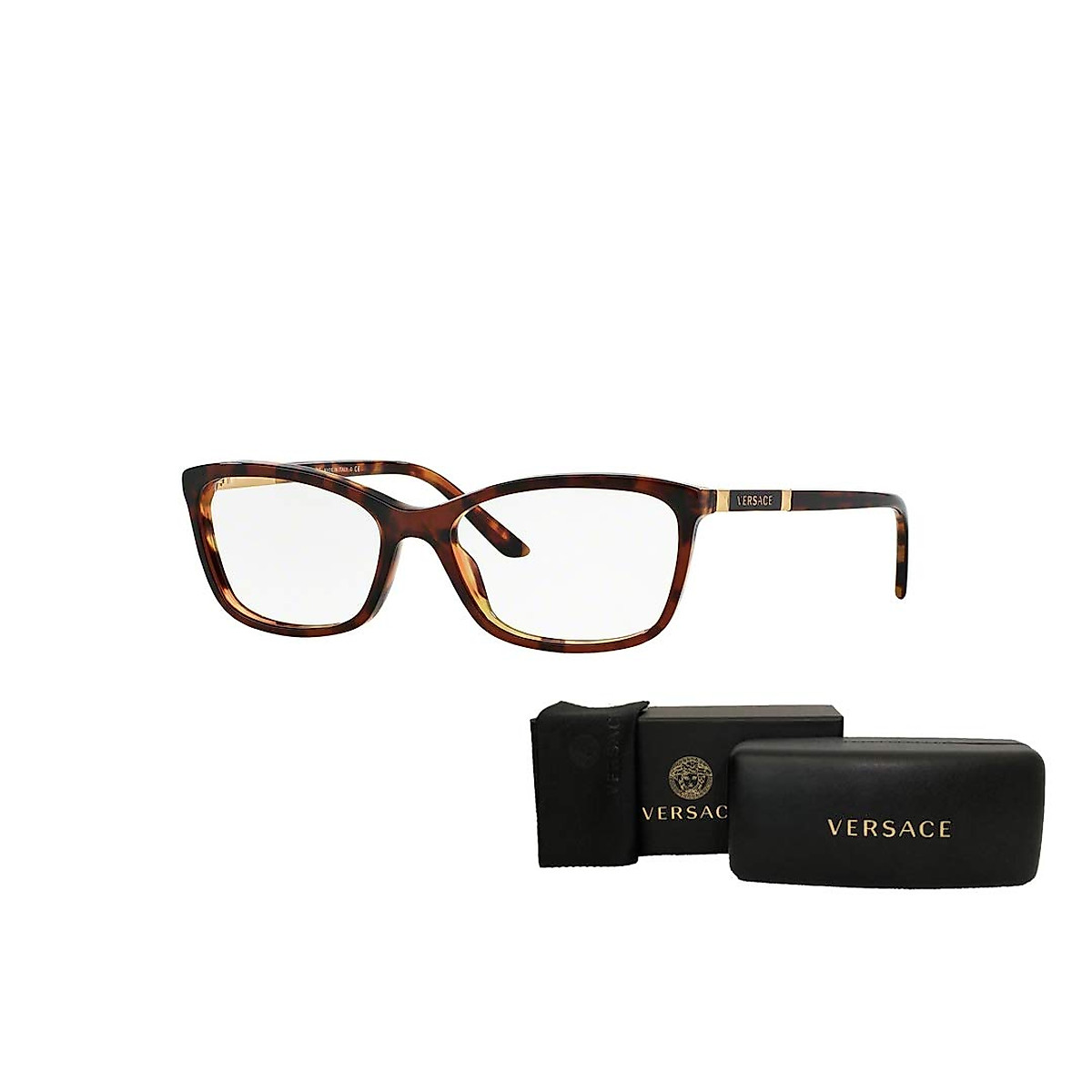 Versace VE3186 5077 54M Amber Havana/Havana Cateye Eyeglasses For Women+ BUNDLE With Designer iWear Eyewear Kit