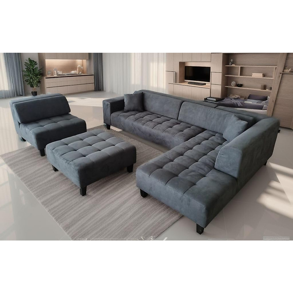 Stendmar 4pc 117" to 153" Modern Dark Gray Microfiber Sectional Couch Sofa S1107RDG