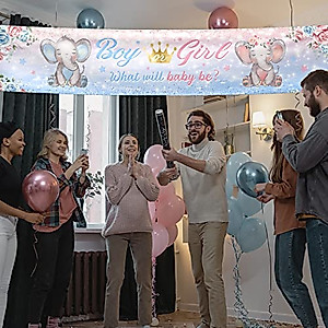 Boy or Girl Gender Reveal Banner-Floral Elephant Baby Shower Decor Pink and Blue Yard Sign Gender Reveal Party Supplies