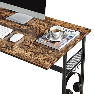 VECELO 32 Inch Small Computer Sturdy Laptop Industrial Desk Office Work, Modern Simple Study Table with Headphone Hook, Adjustable Feet and Water Proof Surface, 44", Brown