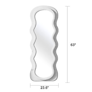 TinyTimes 63" x 24" Wavy Full Length Mirror, Irregular Floor Mirror, Freestanding, Flannel Frame, Fashion Modern Design Wavy Wall Mirror, Large Wall Mirror-White