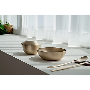 Premium Brassware Rice Bowl Soup Bowl Set Korean Traditional Handmade Tableware BANGJJA YUGI Dinnerware, Bronze