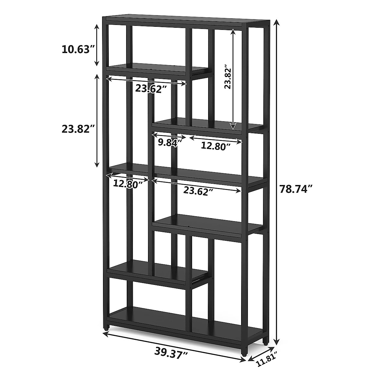 Tribesigns 79 Inch Bookshelf, 7-Tier Tall Bookcase with 10-Open Shelf, Wood and Metal Book Shelf Storage Shelves for Bedroom, Living Room and Home Office, Black