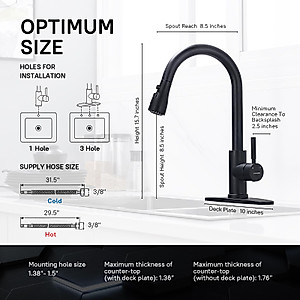 WEWE Black Kitchen Faucet, Kitchen Faucets with Pull Down Sprayer Commercial Stainless Steel Single Handle Single Hole Kitchen Sink Faucet for Farmhouse Camper Laundry Rv Bar