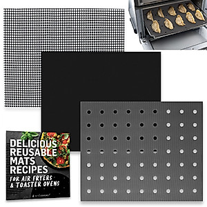 Reusable Liners for Toaster Oven Air Fryer 9 x 11 Accessories Compatible with Breville, Black & Decker, Cuisinart, Emeril Lagasse + More, Perforated Non-Stick Mats for Baking, Cooking, Oven Rack
