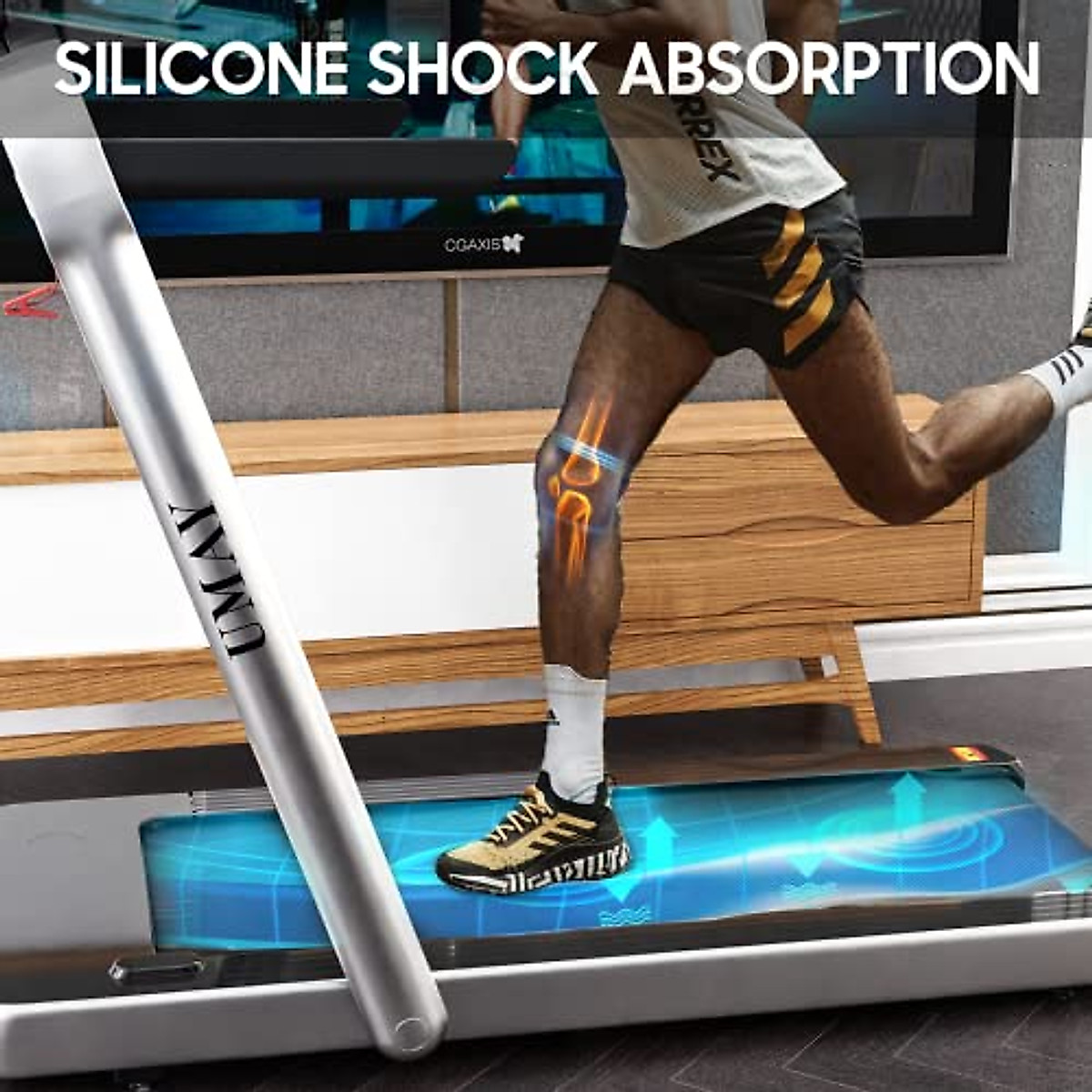 UMAY Foldable Portable Treadmill for Home Office, 7.5 MPH Running & Walking Treadmill 300 lb Capacity with Bluetooth Speaker & APP Control