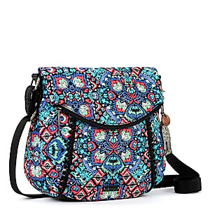 Sakroots Foldover Crossbody Bag in Eco-Twill with Adjustable Strap, Multi Ikat World