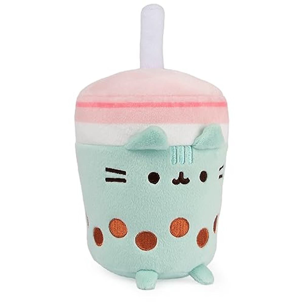 GUND Pusheen Boba Tea Cup Plush Cat Stuffed Animal for Ages 8 and Up, Green/Pink, 6”