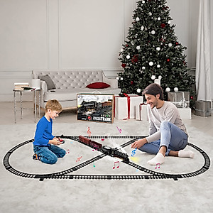JONEALA Train Set with Remote Control,Electric Train Track Around Christmas Tree W/Cargo Vehicle,Light & Sounds,Alloy Steam Locomotive Engine Train Toy Gift for Boys Girls 4 5 6 7 8 9 10