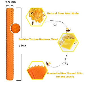 Orange Beeswax Taper Candles Set of 6pcs, 9" Long Candlesticks for Autumn, Unscented & Smokeless & Handrolled Bees Wax Candles for Home, Dia 0.78" Base,Burning Time 4 Hours