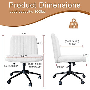 Kadunmina Armless Office Desk Chair with Wheels, Modern Swivel Computer Task Chair Comfortable Adjustable Wide Seat Vanity Chair for Home, Bedroom, Make Up(White)