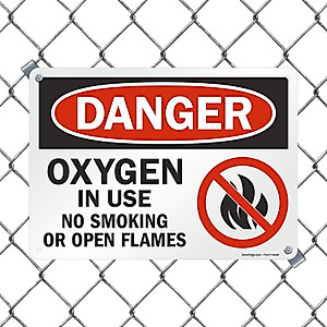 SmartSign - U9-1266-NP "Danger - Oxygen In Use, No Smoking Or Open Flames" Sign | 10" x 14" Plastic , Black/Red on White