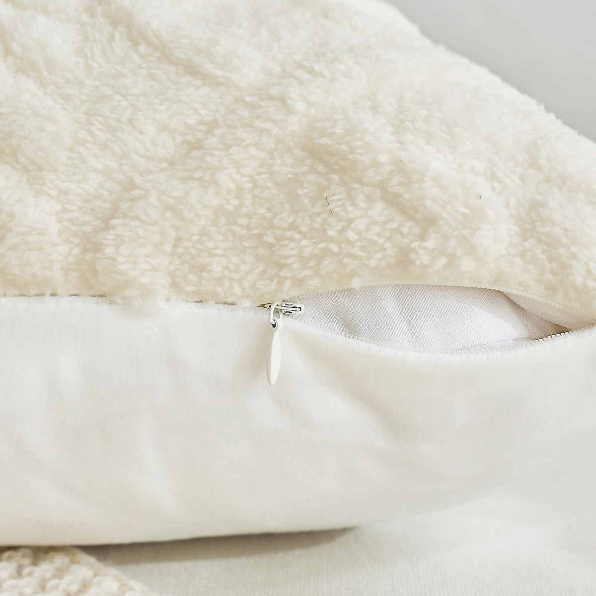 MIULEE Pack of 2 Decorative Faux Wool Throw Pillow Covers Soft Plush Fuzzy Short Fleece Square Patterned Cushion Cases Solid Pillowcases Couch for Bed Sofa Living Room 12 X 20 Inch Ivory