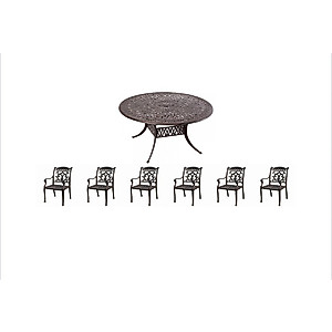 Mandalay Outdoor Patio 7pc Dining Table Dark Bronze Color Cast Aluminum (Walnut)