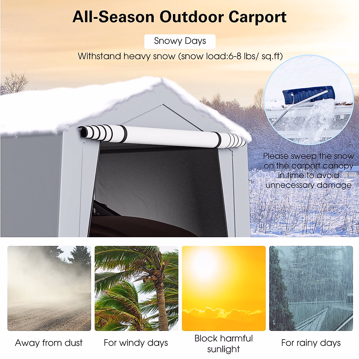 Tangkula 10x20Ft Heavy-Duty Carport, Outdoor Portable Garage with Reinforced Triangular Beams, Galvanized Steel Frame, All-Season Metal Car Canopy with 2 Removable Doors for Car, Truck, SUV, Boat