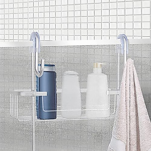 Duwee Over The Door Shower Caddy, NeverRust Aluminum Over the Shower Door Caddy, Hanging Shower Caddy for Shampoo Conditioner, 3 Tier Bathroom Shelf Organizer with Hooks for Razors Towels(Silver)