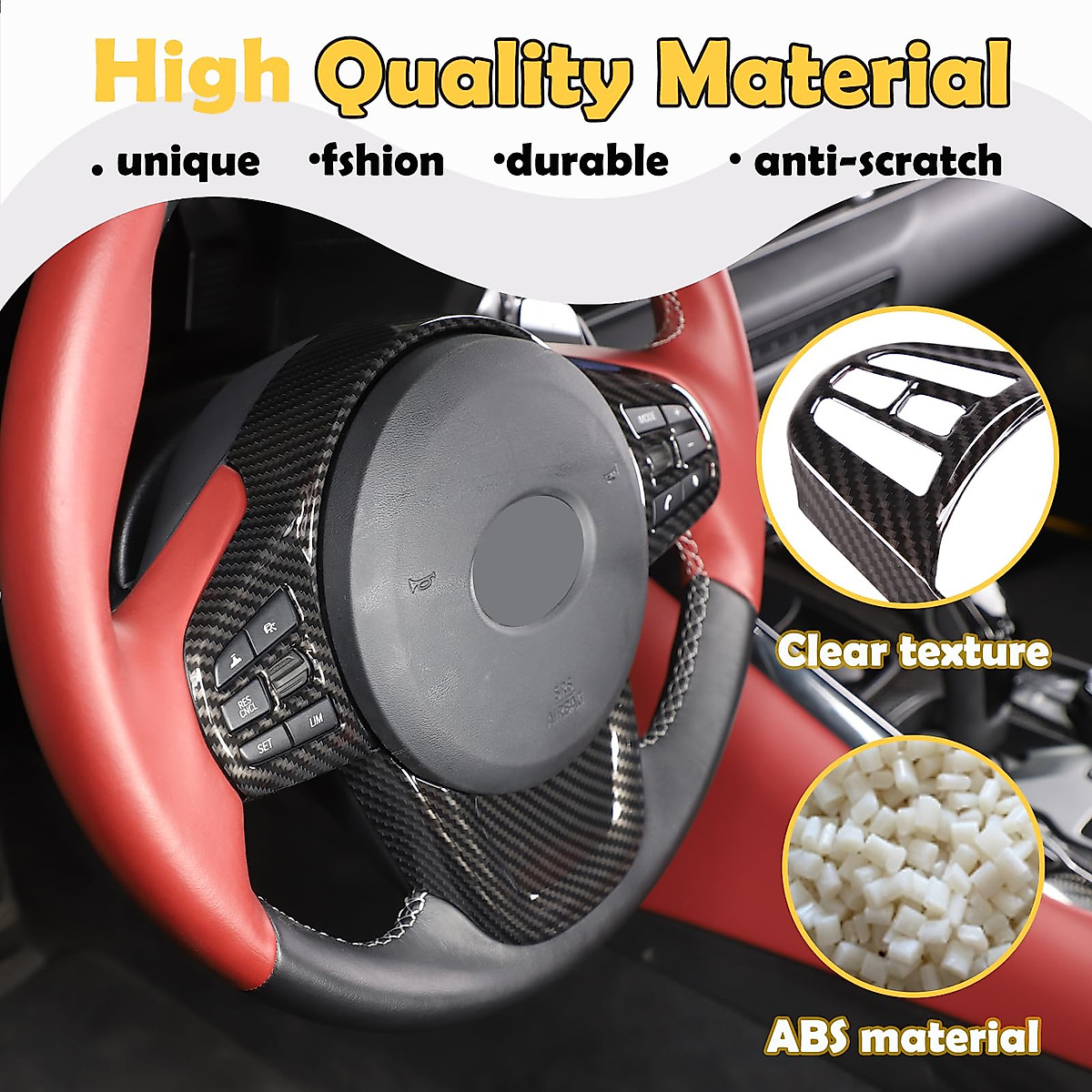 CHEAYAR ABS Chrome for Toyota Supra GR A90 A91 MK5 2022 2021 2020 2019 Car Steering Wheel Decoration Frame Trim Accessories (Carbon Fiber)