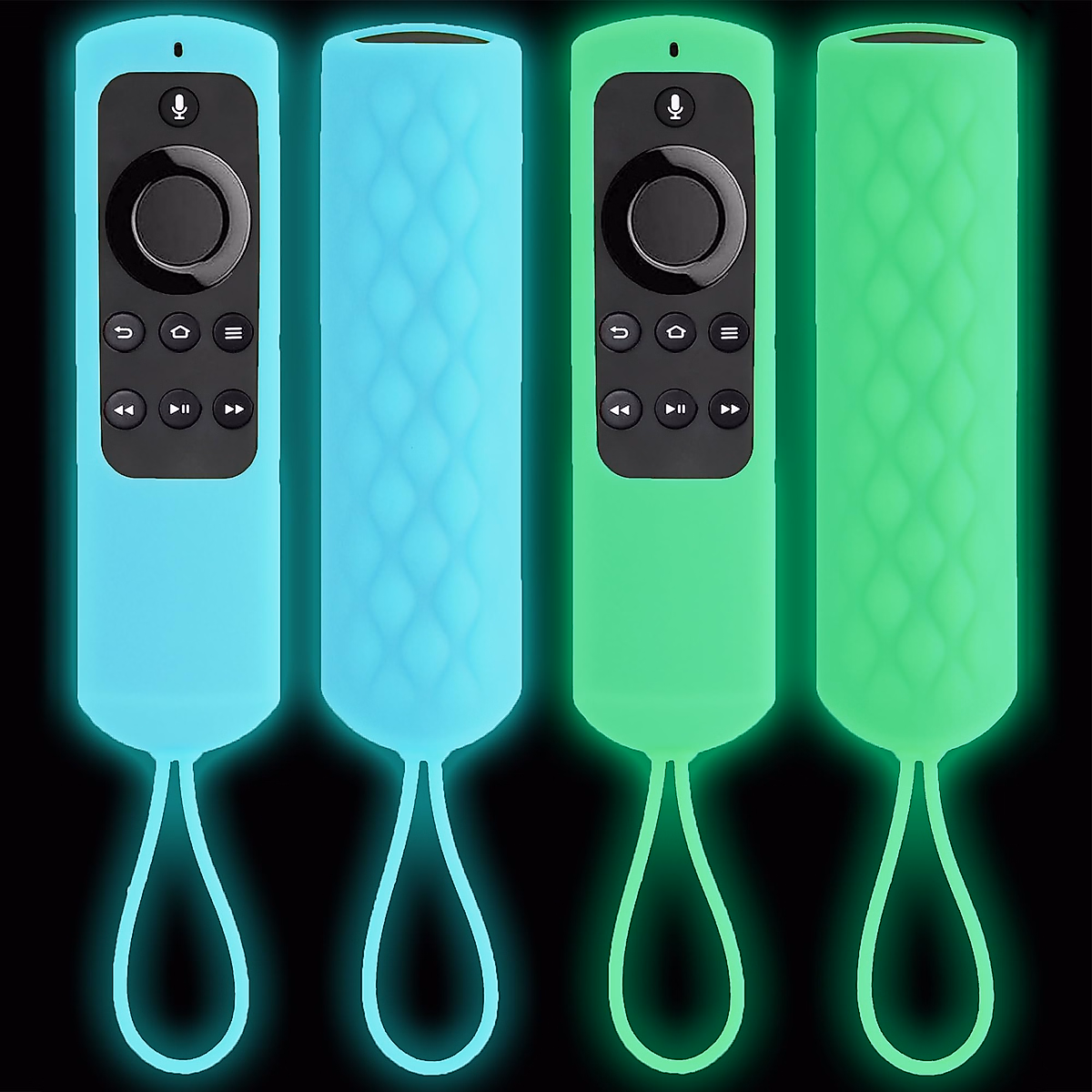 TOKERSE 2 Pack Glow FireStick Remote Cover 1st Gen, Silicone Protective Sleeve Case Cover Compatible with Fire TV (2017 Edition) (2nd Gen) / Fire TV Stick 1st Gen Remote Glow in The Dark - Blue Green