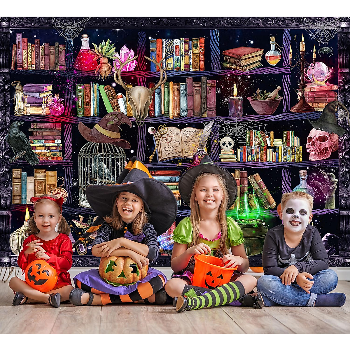 Halloween Chemistry Laboratory Backdrop 7x5FT Mad Scientist Laboratory Banner Skull Poison Apothecary Magical Bookshelf Background for Kids Halloween Party Decorations Supplies Photo Props