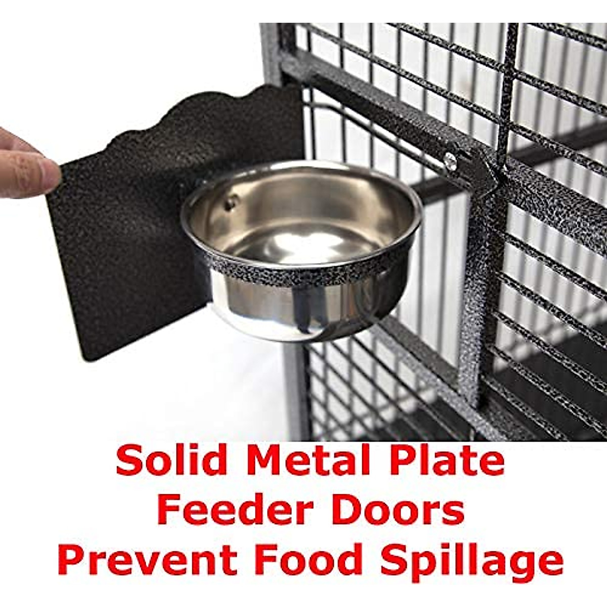 New Large Elegant Wrought Iron Dome Play Top Bird Parrot Cage, Include Metal Seed Guard Solid Metal Feeder Nest Doors (24" W x 22" D x 63" H, Black Vein)