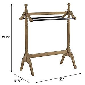 eodme 2 Ties Freestanding Towel Rack, Farmhouse Wood Blanket Rack Stand, Rustic Drying and Display Rack for Bathroom, Living Room