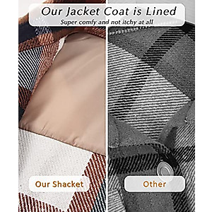 BOUTIKOME Womens Plaid Shacket Button Down Long Sleeve Shirt Coat Fall Winter Flannel Jacket Loose Shirts(Khaki, Large)