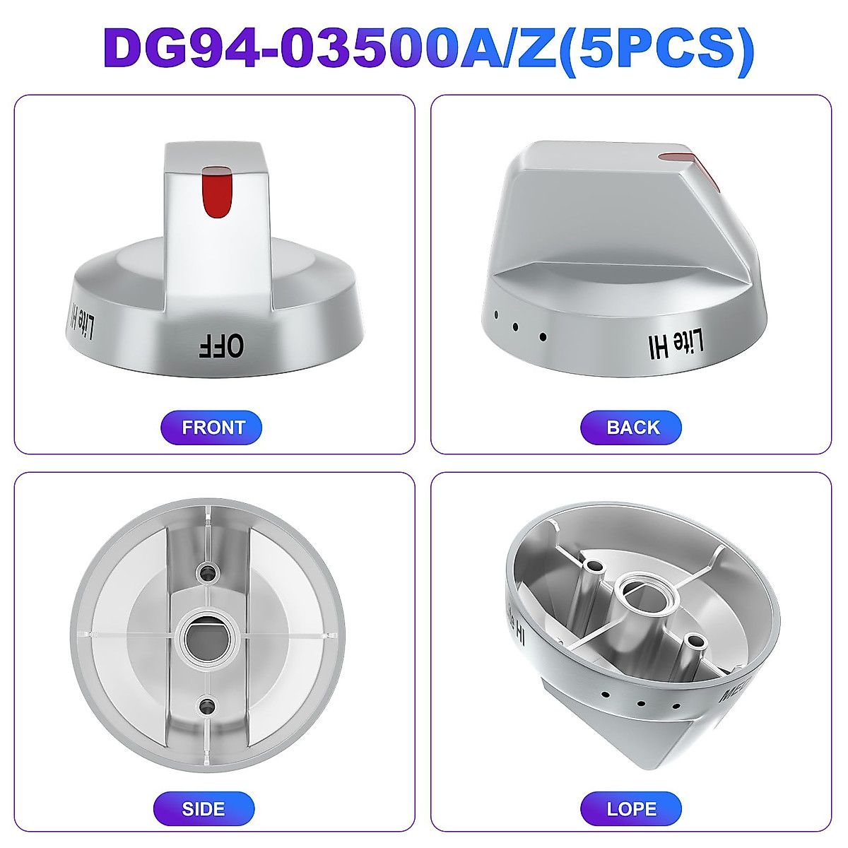 Upgrade DG94-03500U DG94-03500A/Z Samsung Knob for Samsung Gas Stove Knobs, Oven Knob Replacement Models NX60T8111SS NX60T8311SS NX60T8711SS/AA - 5 Pack