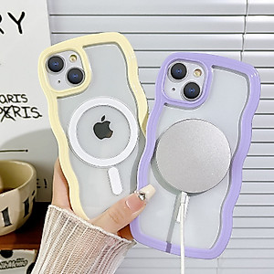 Yeddabox Compatible for iPhone 13 Case with Magsafe, Wave Magnetic Phone Case Cute Water Ripple Candy Colors Frame Shockproof for iPhone 13 Phone Case for Women 6.1 Inch - White