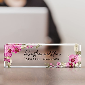 Personalized Office Name Plate for Desk, Custom Employee Appreciation Gifts, Acrylic Desk Name Plate Funny, Desk Decorations Gift, Acrylic Desk Ornaments (Style-Butterfly Orchid)…