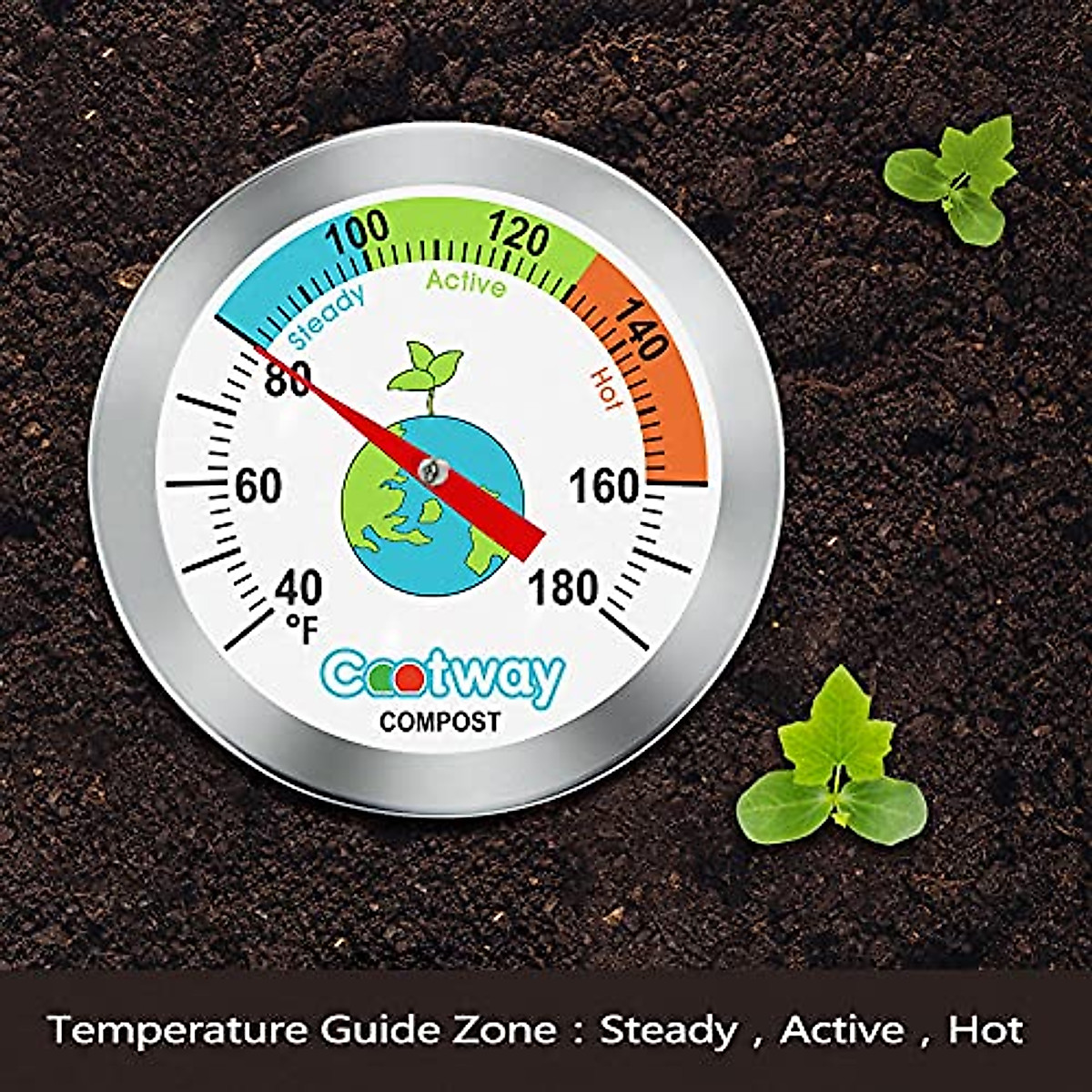 Rukars Compost Thermometer, 20 Inch Stem Backyard Compost Thermometer - 2 Inch Diameter Waterproof Anti-Fog Soil Testing Thermometer with Composting Temperature Guide Zone, 40 to 180 Degrees F