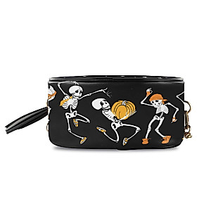 ALAZA Cute Sugar Skull Pumpkin Star Halloween PU Leather Small Crossbody Bag Purse Wallet Cell Phone Bags with Adjustable Chain Strap & Multi Pocket