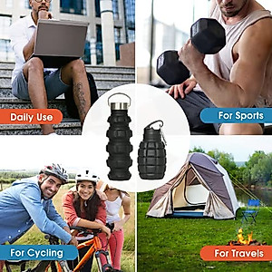 Collapsible Water Bottle 19.6oz - Gift Box, 2 Lids, Carabiner - Leak Proof Water Bottles for Veteran's Day - Reusable Water Bottles with Military Style - Travel Water Bottles - Gifts for Men (Black)