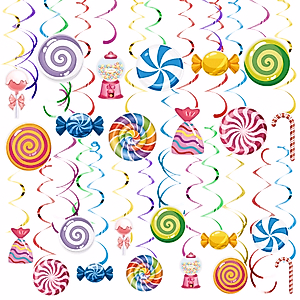 54 PCS Candyland Party Decorations Candy Hanging Swirls Colorful Lollipop Hanging Swirls Ceiling Decor for Baby Shower Birthday Party Sweet Shop