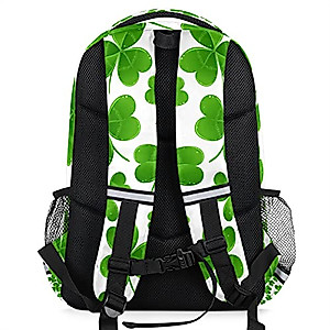 St. Patrick's Day School Backpack for Boys Girls Teens, Shamrock Clover Laptop Backpack Middle School Elementary Bookbags Casual Travel Daypack with Reflective Strip